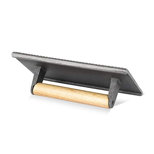 Durable Cast Iron Steak Weight with Wooden Handle for Even Cooking 2 ...