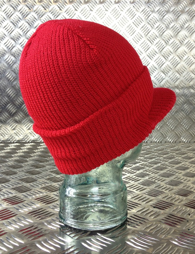 Bright RED Peak / Peaked Beanie Hat / Radar Cap - One size - BRAND NEW ...