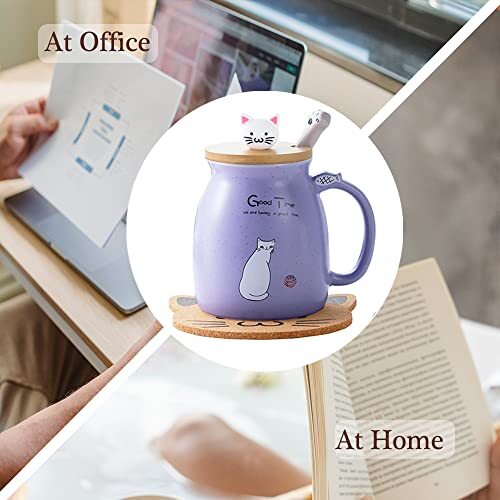 Cat Mug Cute Ceramic Coffee Cup With Lovely Kitty Lid Cat Paw ...