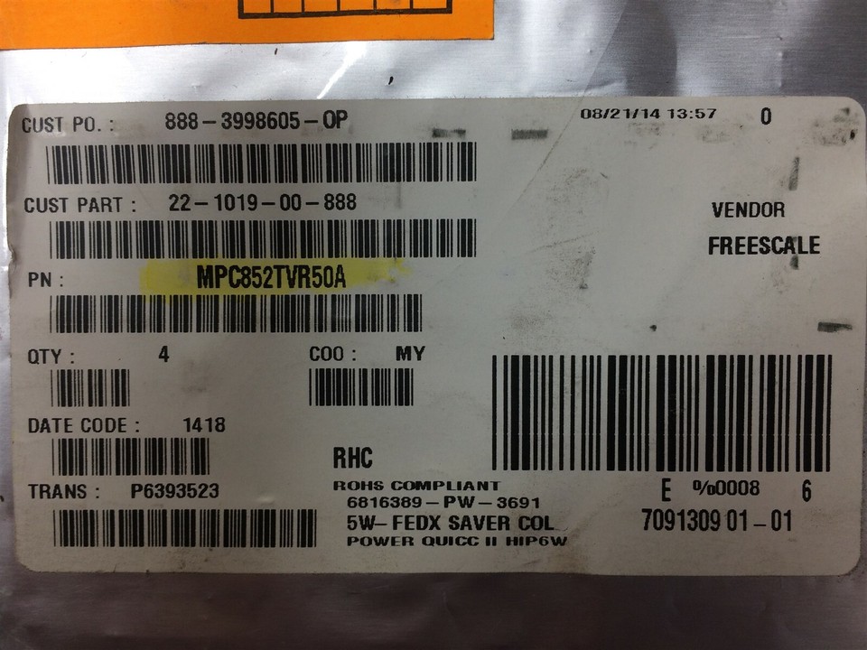 MPC852TVR50A FREESCALE IC MPU MPC8XX 50MHZ 256BGA | eBay