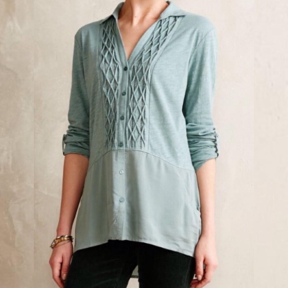 Anthropologie Meadow Rue Reha Layering Tunic Top Moss… - Gem