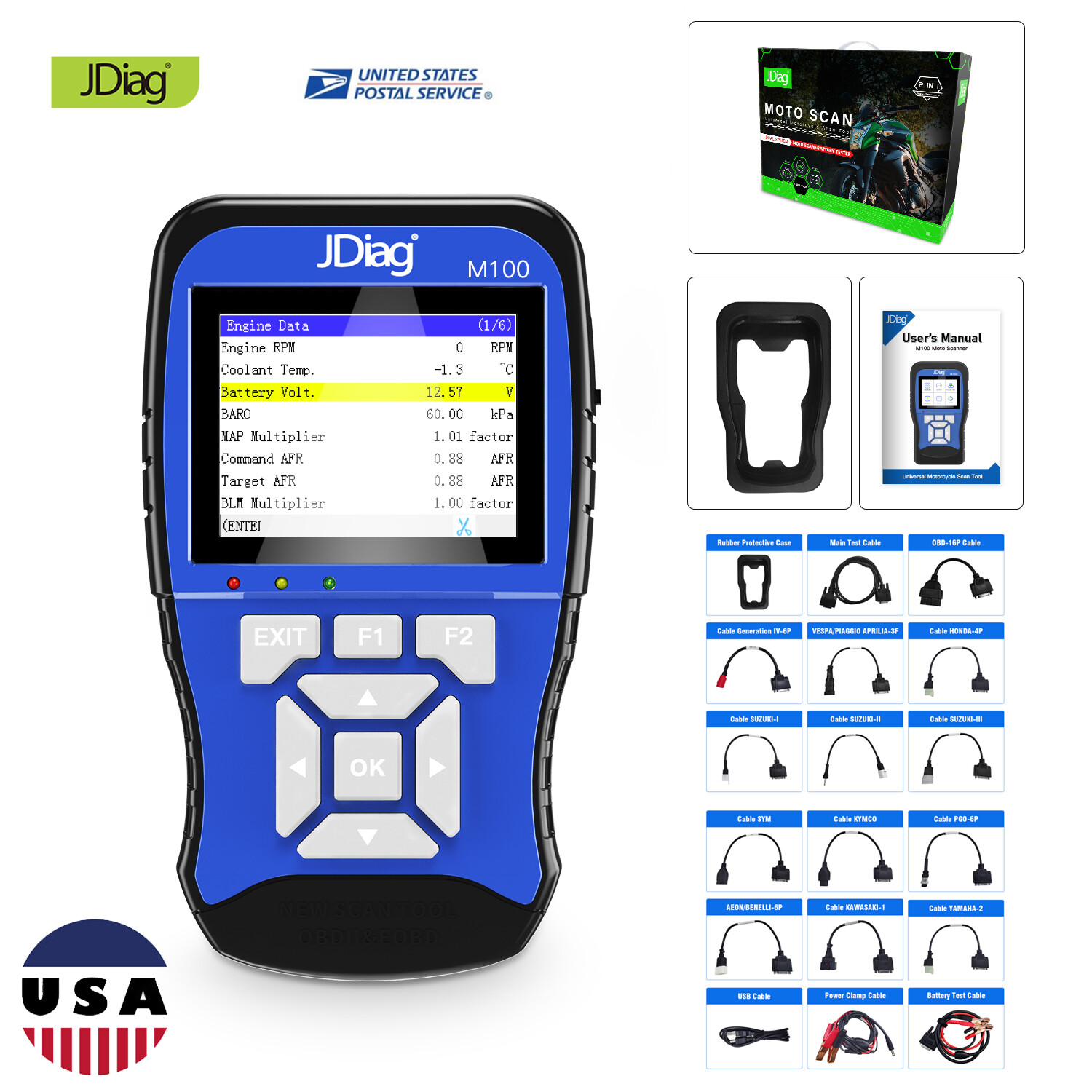 OBD2 Motorcycle Scanner Diagnostic Code Reader for Honda Kawasaki ...