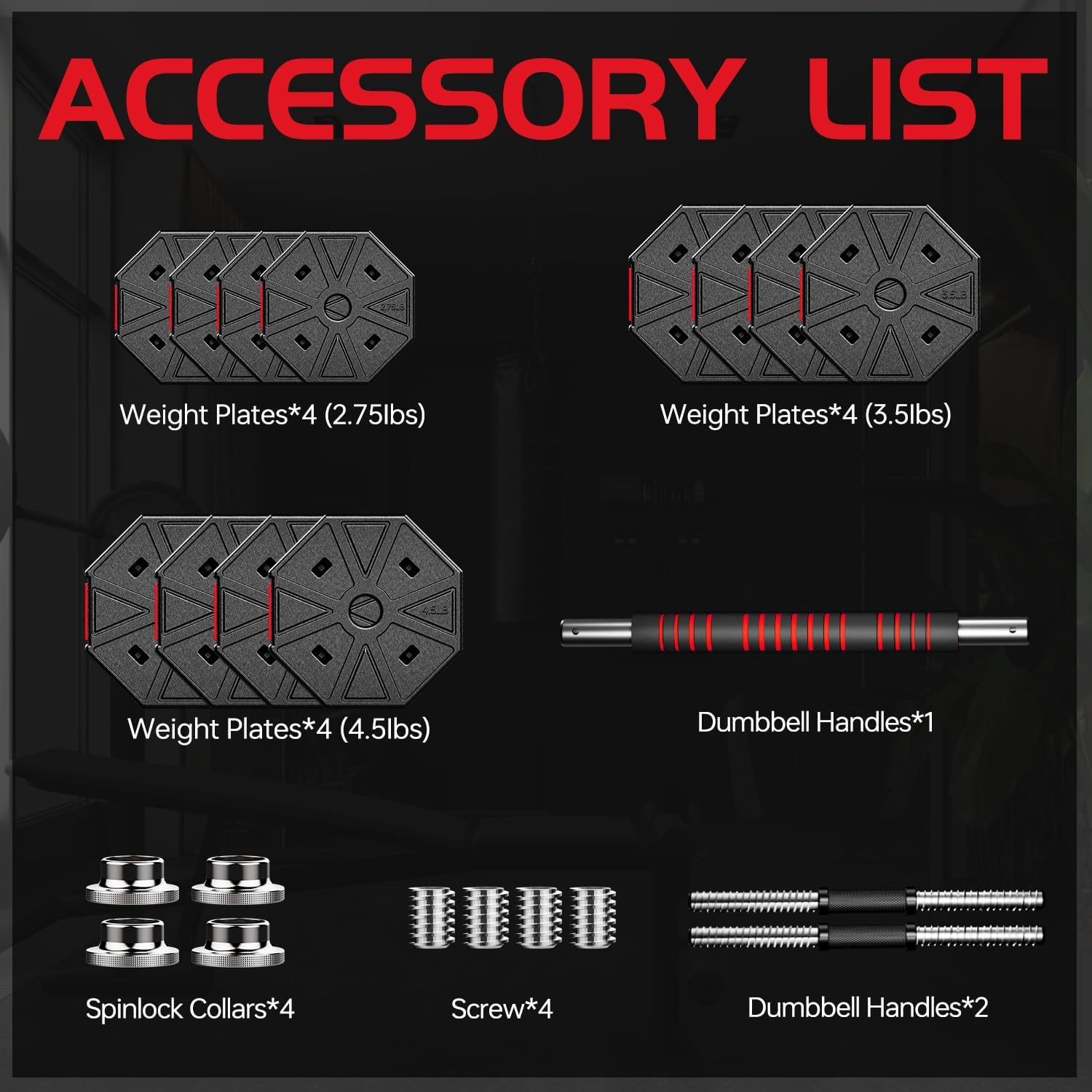 Adjustable Weights Dumbbells Set, 44Lbs 66Lbs 88Lbs 3 in 1 Adjustable ...