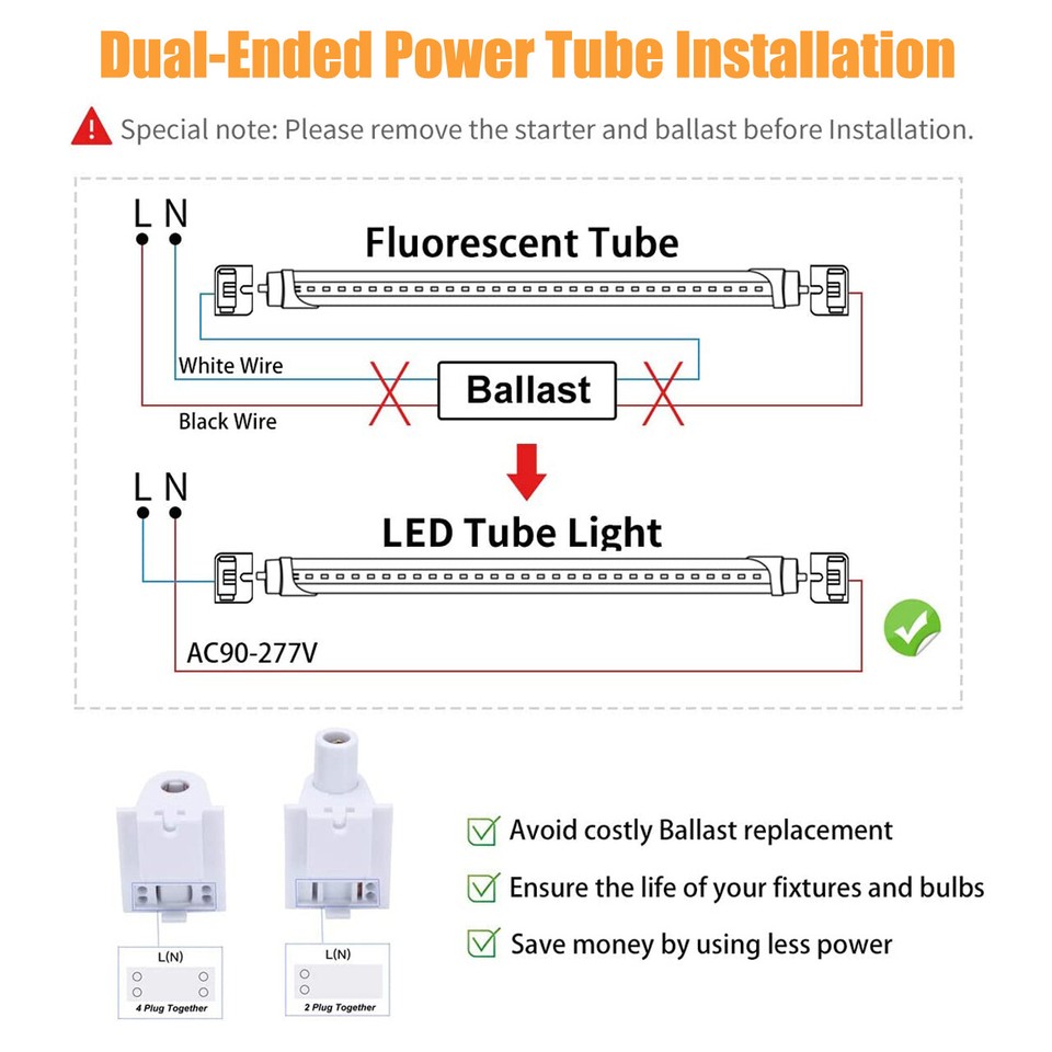 T8 Single Pin 4FT 5FT 6FT V-Shape LED Tube Light 6500K Clear Lens 6 ...