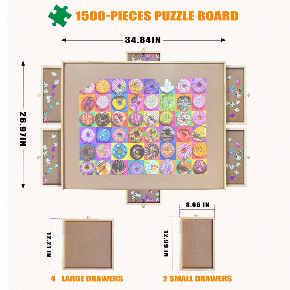 Nattork Rotating Wooden Puzzle Board with Drawers & Cover for 1500 ...