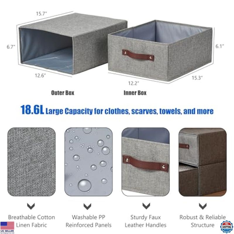 4PCS Stackable Fabric Storage Bins with Lids - Large Gray Foldable ...