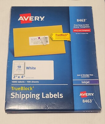 Avery Shipping Labels 8463 for Inkjet Printers 2" x 4" 800 Labels 80 ...