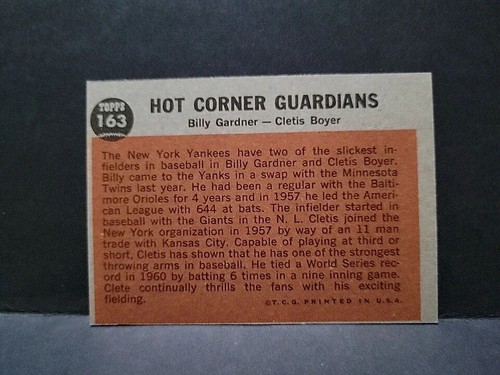 1962 Topps #163 Hot Corner (Gardner-Boyer) NY Yankees | eBay