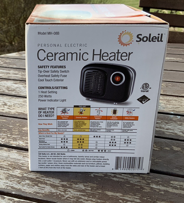 Soleil MH-08B 250 Watt Personal Electric Ceramic Space Desktop Heater ...
