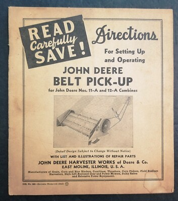 John Deere 11A and 12A Combine Belt Pick Up Operators Manual | eBay