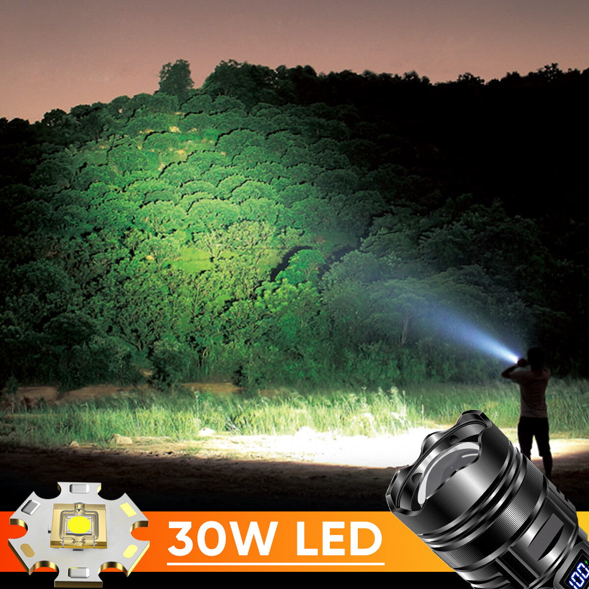 Super Bright LED Flashlight Rechargeable Tactical 30W Torch / 9LED UV ...