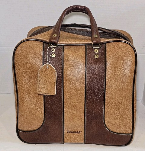 Vintage Bowling Ball Bag Brown Leather & Metal Rack In Excellent ...