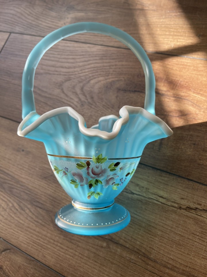 Vintage 2002 FENTON Hand Painted Charleton Collection Blue Topaz Basket ...