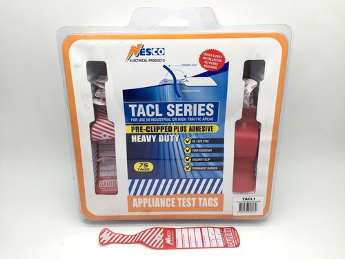 NESCO TACL1 Red Appliance Test Tags Cricket Bat Style Adhesive and Pre ...