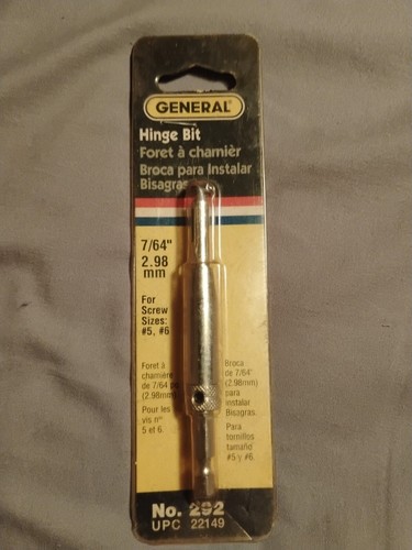 General Tools 292 7/64 Inch Self Centering Hinge Bit for #5 & #6 Screw ...