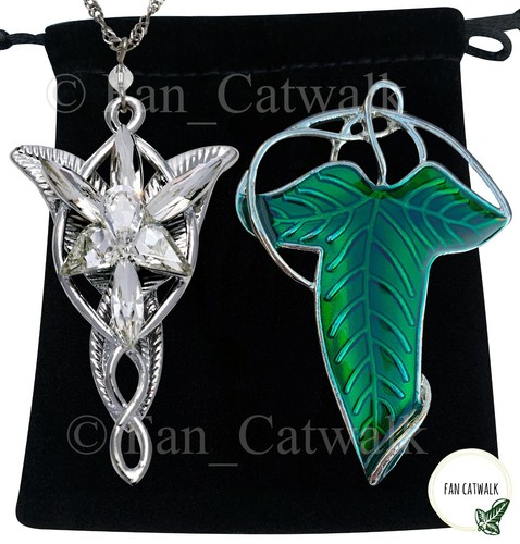 ELVEN LEAF Brooch + Arwen EVENSTAR Necklace SET Hobbit LOTR Lord of The ...