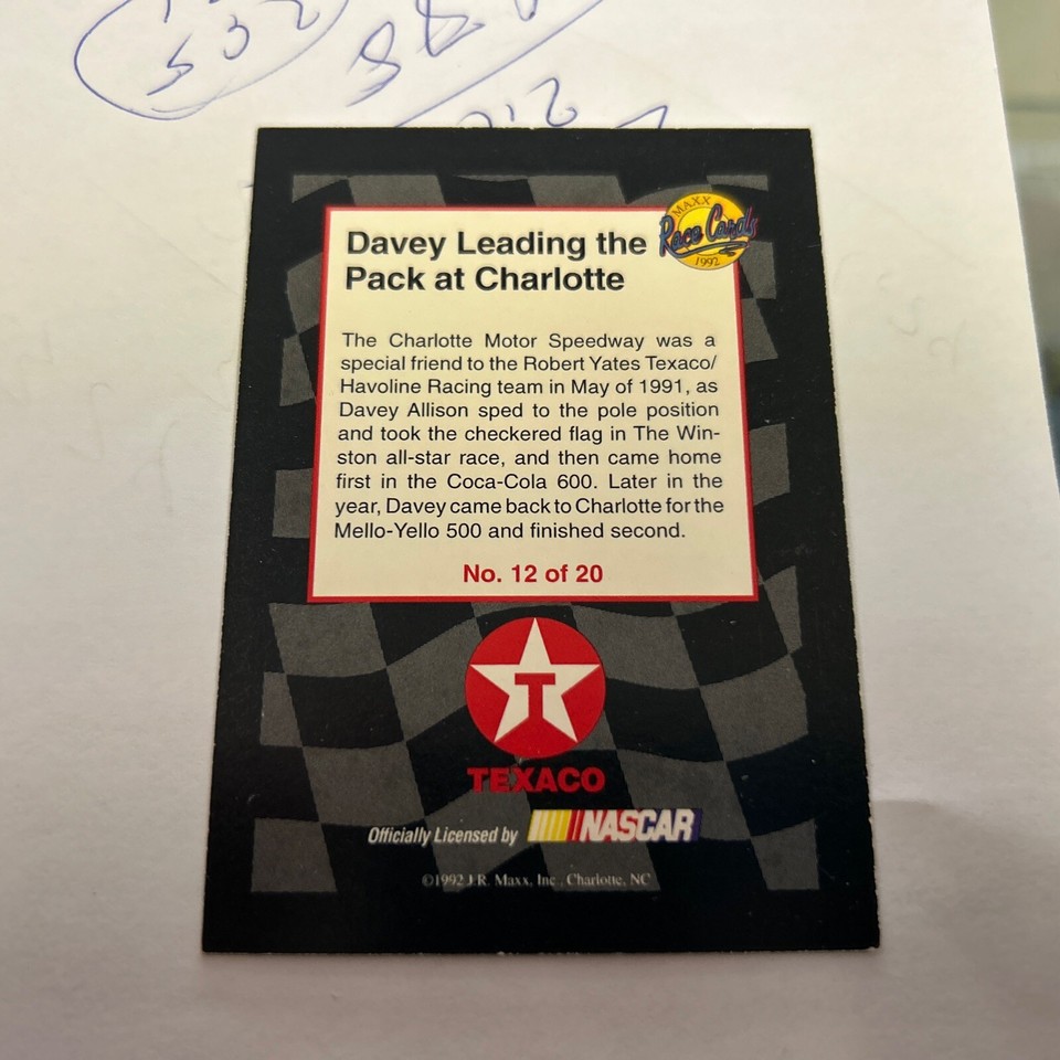 Davey Allison NASCAR 1992 Autographed Signed | eBay