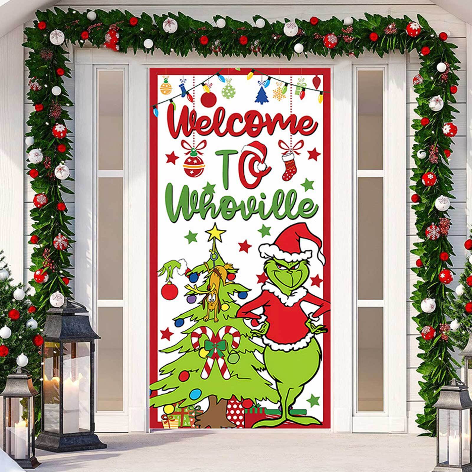 Grinch Christmas Door Cover Decoration Grinch Green Merry Christmas ...