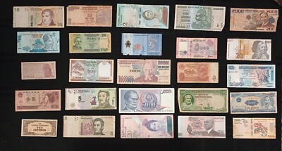 Circulated Lot of 25 Foreign Banknotes World Paper Money Currency Plus ...