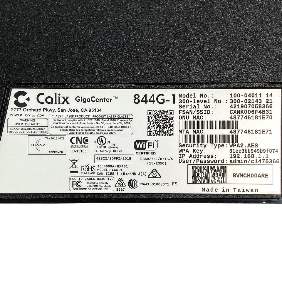 Calix GigaCenter 844G-1 Wi-Fi Dual Band 2.4 GHz 5 GHz Router Modem | eBay