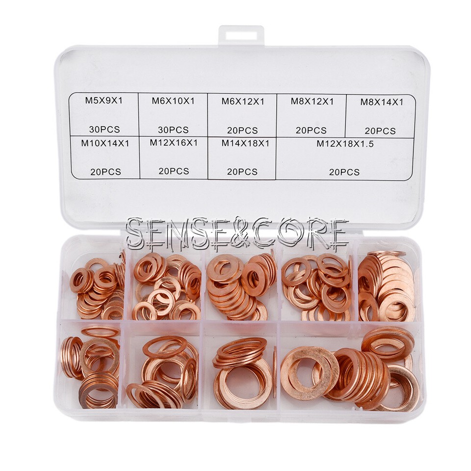 200PCS M5-14 Copper Oil Seal Gasket Boxed 9 Kinds of O-ring Copper ...