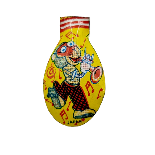 Vintage Tin Clicker Monkey Playing Horn Yellow Made Japan 1.5" high ...