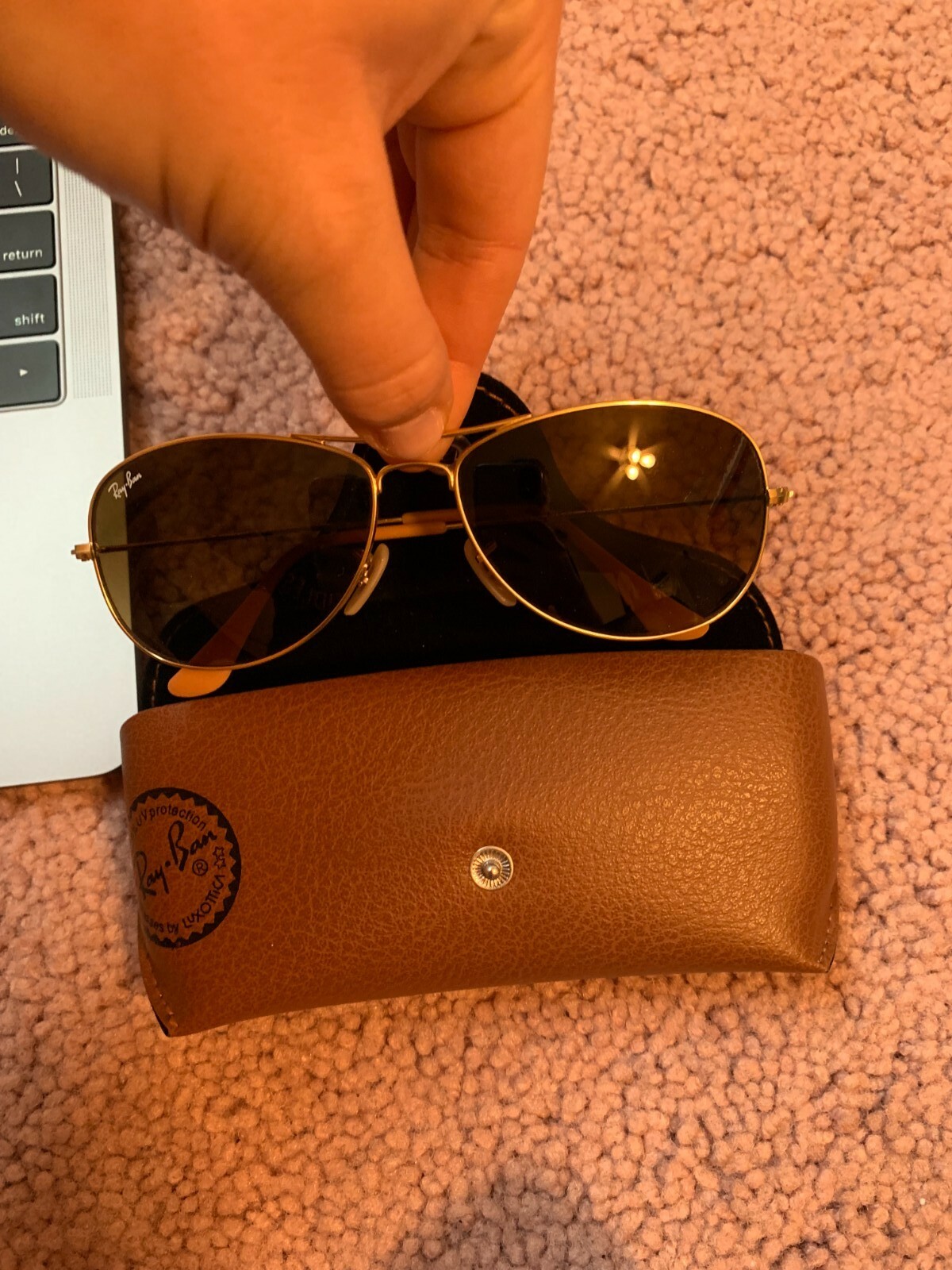 ray ban cockpit sunglasses, gold gradient, great cond… - Gem