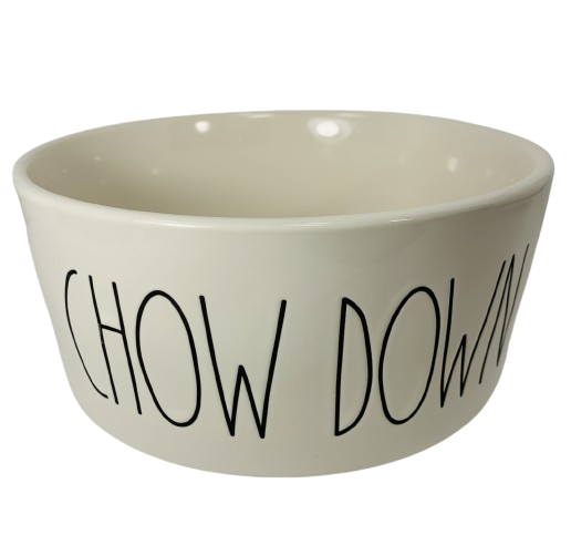 Rae Dunn CHOW DOWN Dog Bowl Pet Dish XL 8" White Artisan by Magenta AS ...