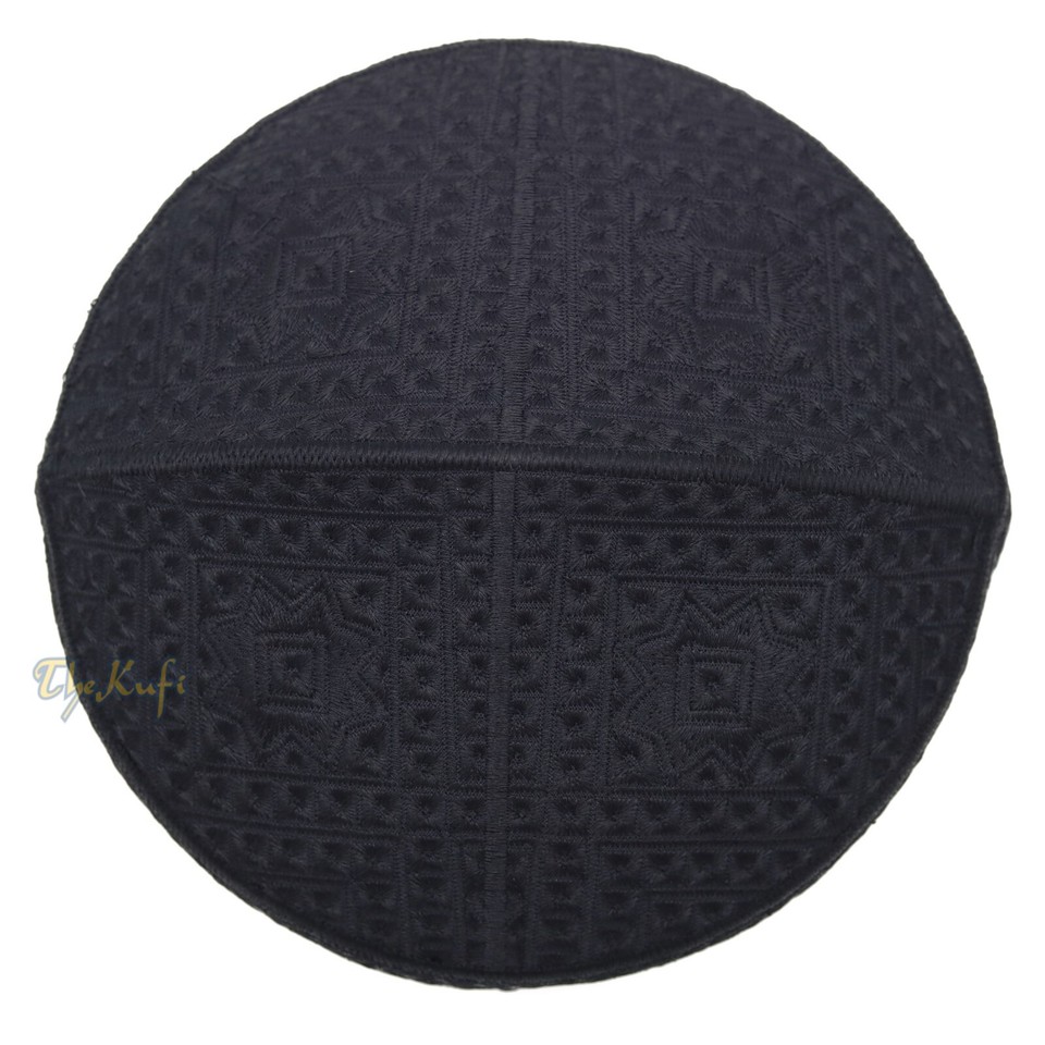 Black Pakistani Topi Cap Embroidered Muslim Islamic Round Kufi Hat ...