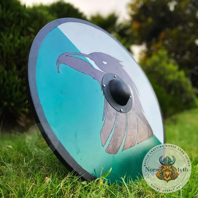 Hand Painted Viking Raven Shield Handmade Norse Wall Decor Cosplay Prop ...