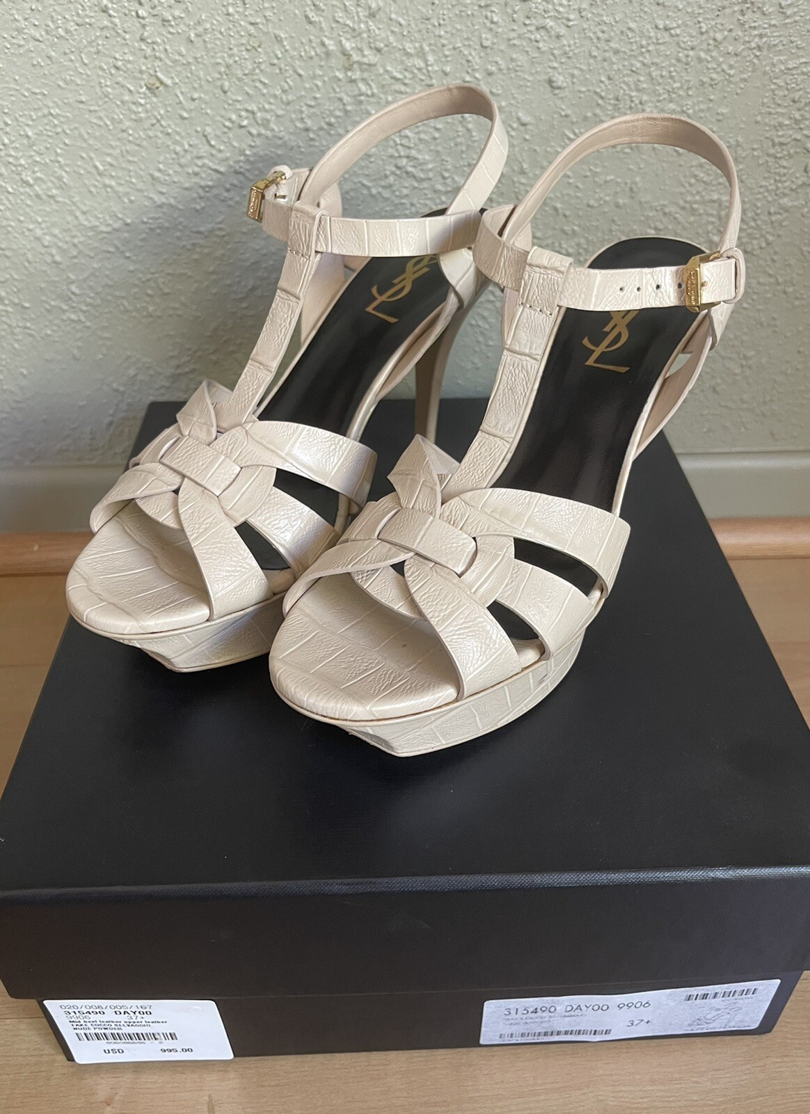 YSL Saint Laurent Tribute Croc-Embossed Leather Sanda… - Gem