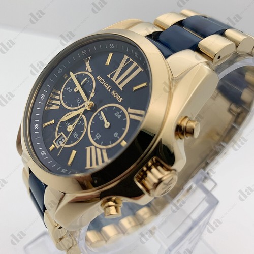 Michael Kors MK6268 Bradshaw Gold Blue Dial Chronograph Unisex 43mm ...