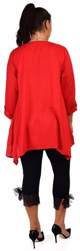 Women Plus Size Swing Tunic Blouse Top with Roll up Sleeves,Red, up to ...