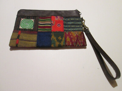 Small Patchwork Wristlet Wallet Leather Trim UNUSED 7” x 4 ½” | eBay
