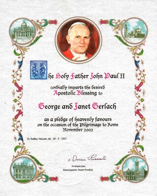 2002 POPE JOHN PAUL II Apostolic Blessing on Parchment with Photo and ...