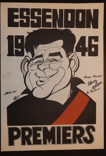 1946 Essendon Weg Poster signed Premiers Bombers 5 signatures COA ...