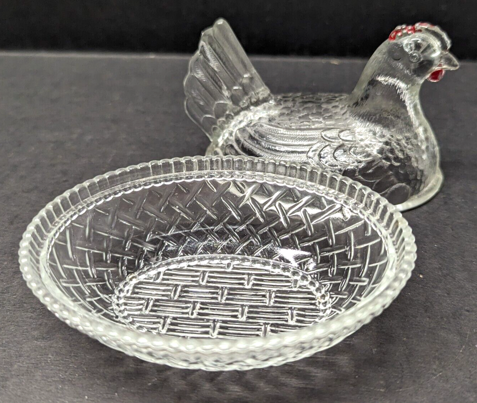 Vintage Indiana Glass Red Comb Chicken Hen on Nest with Lid Candy Dish ...