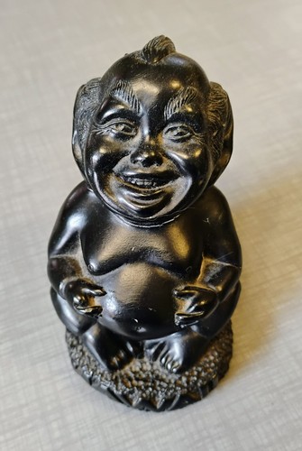 LAVA ROCK BUDDHA STATUE Hawaii Menehune Laki art Black Smiling | eBay