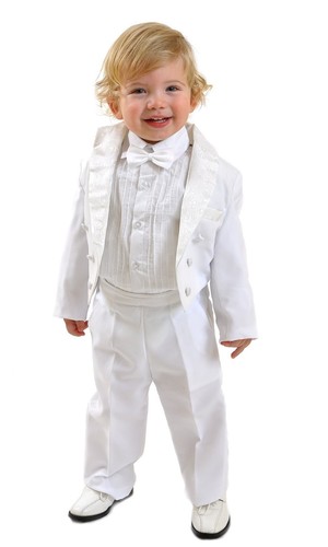5tlg Kinderanzug Jungen Baby Tauf Frack Smoking Anzug Hochzeit weiß Gr ...