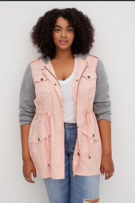 Torrid Pink Gray Twill Hacci Sleeve Anorak Lightweight Jacket Womens ...