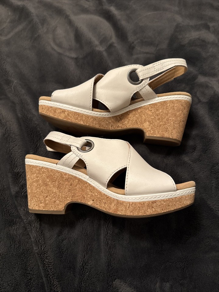 Clark’s Women Giselle Loop White Leather Casual Sandal Shoes | eBay
