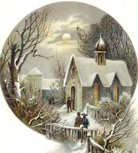 1880s Victorian Trade Card Winter Scene Snow Moonlight Church #V | eBay