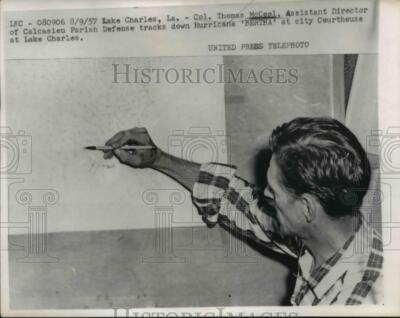 1957 Press Photo Lake Charles LA Col Tom McCool Asst Director tracks ...