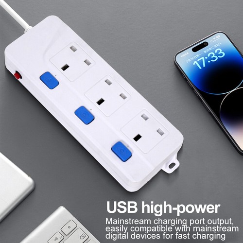 Extension 3 Way Gang Lead Cable Individually Switched 3 Socket Plug ...