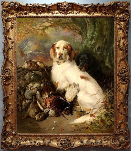 Handmade Old Master-Art Antique Oil Painting Animal Hound dogs on canvas 24"x30" | eBay