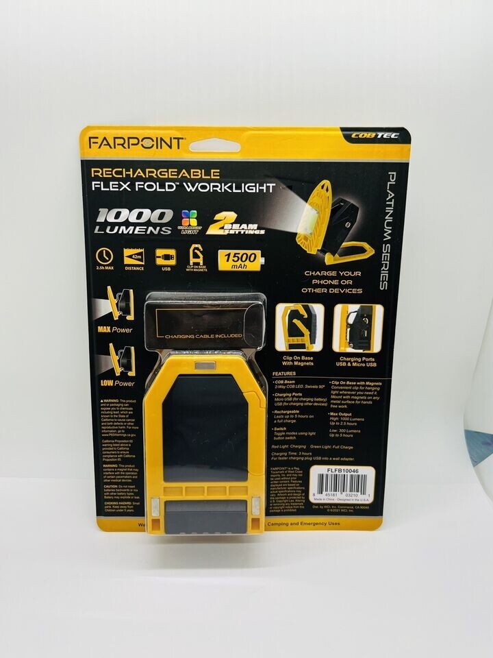 Farpoint 1000 Lumens Rechargeable Flex Fold Worklight COB LED USB FREE SHIPPING | eBay