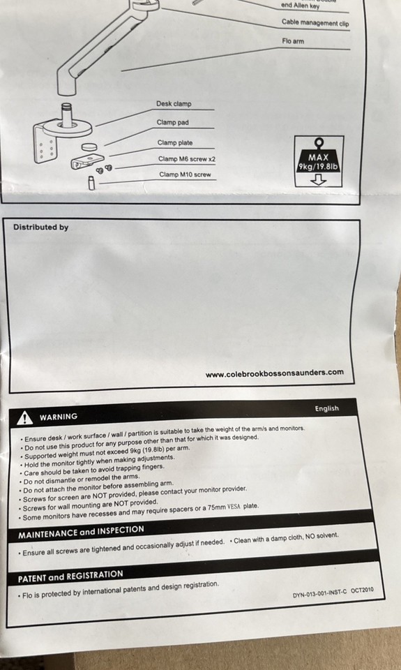 NEW HERMAN MILLER DYNAMIC MONITOR ARM CBS FLO SILVER Y92090.01 w/out ...