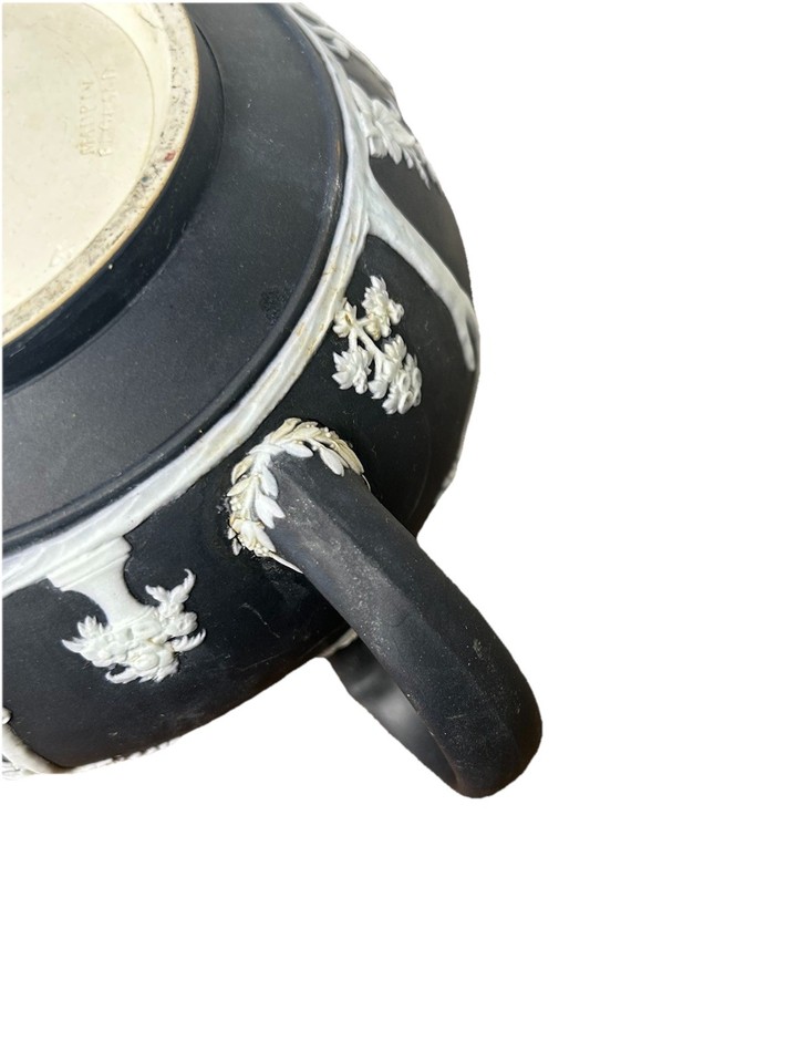 Antique Wedgwood Black Basalt Jasperware Tea Set Teapot Sugar Creamer ...