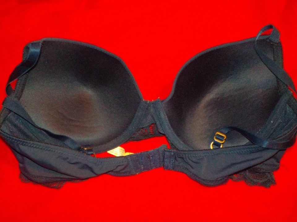 Lucky Brand Bra w/4 leaf clover,dark blue w/lace,size 36C,lightly ...