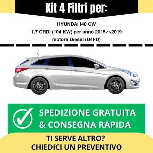 Kit Tagliando 4 Filtri per HYUNDAI i40 CW 1.7 CRDi 104 kw anno 2015 ...